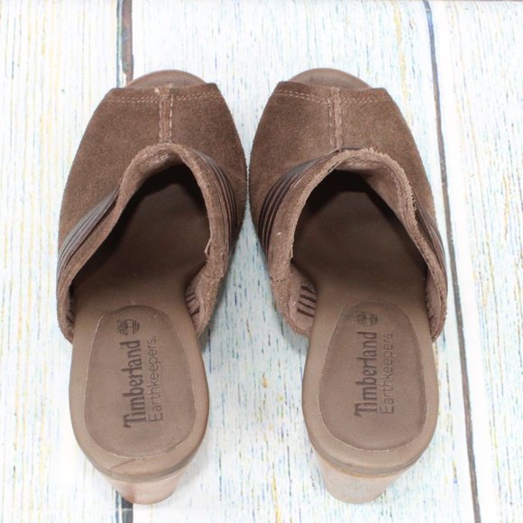 Timberland | Shoes | Timberland Ek Strafford Brown Suede Peep Toe Mules ...